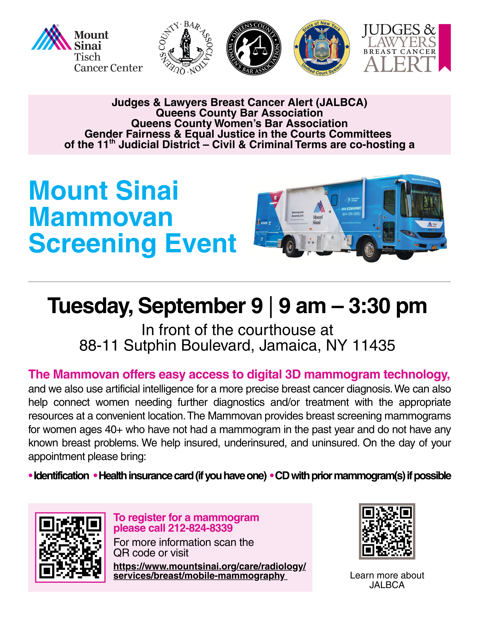Mount Sinai Mammovan Screening Event (Queens) - Judges and Lawyers Breast Cancer Alert